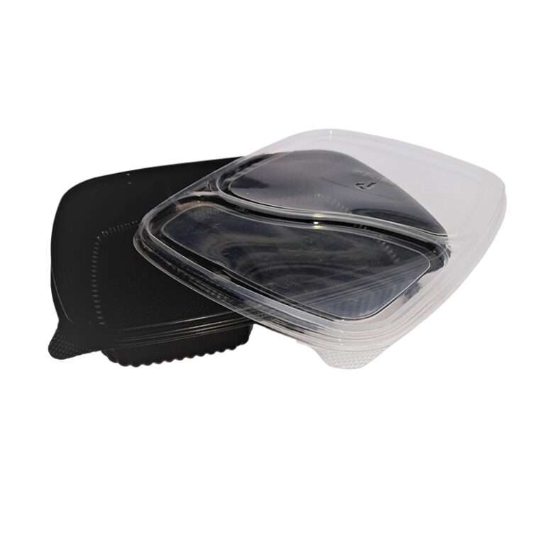 2 Compartment Black Meal Tray with Lid - UPKGs