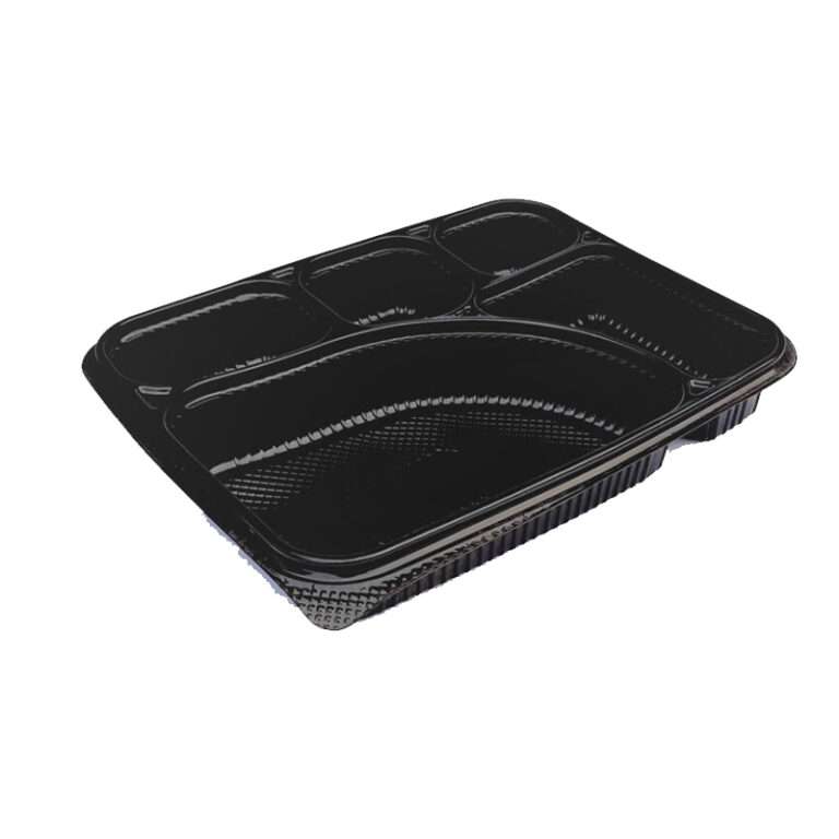 5 Compartment Black Meal Tray with Lid - UPKGs