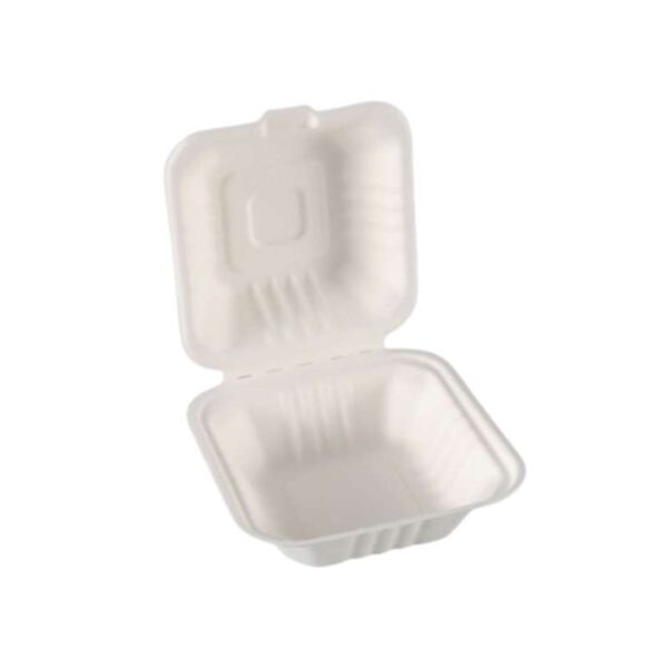 White Clamshell Biodegradable Burger Box 6-Inch- Pack of 50