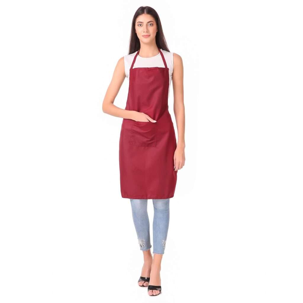 Buy Maroon Kitchen Apron Without Logo – Unisex, Plain & Adjustable